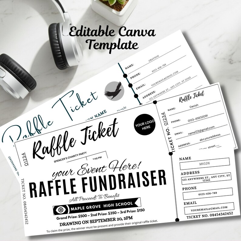 Editable Raffle Ticket Canva Template, Printable Fundraiser Ticket ...