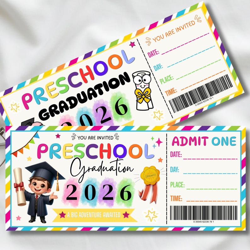 Preschool Graduation Ticket Template, Editable Pre-k Ceremony Admit One ...