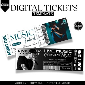Concert Ticket Template Canva Editable, Digital Concert Ticket Design ...
