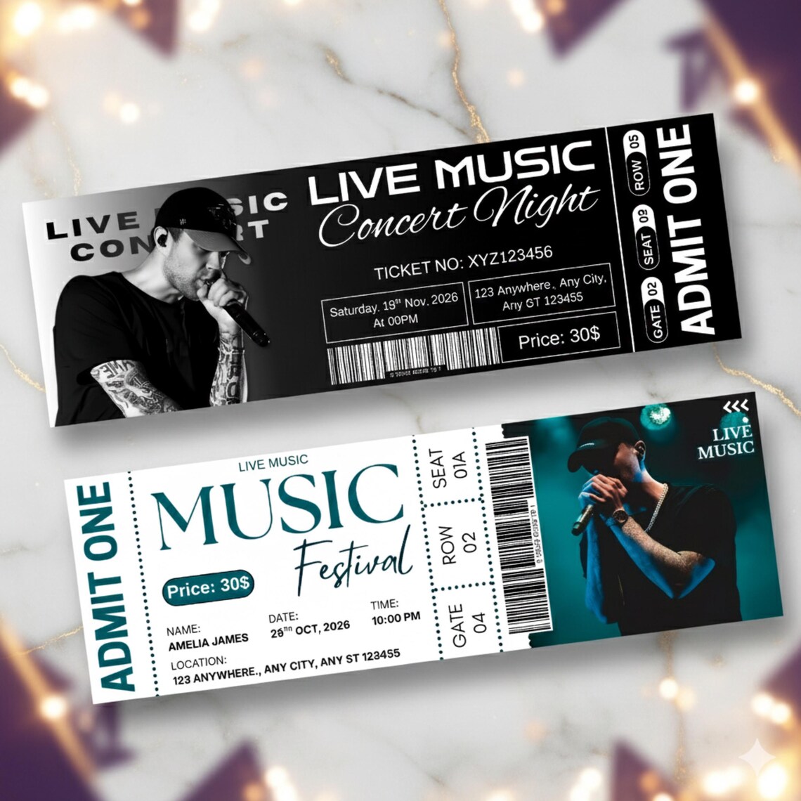 Concert Ticket Template Canva Editable, Digital Concert Ticket Design ...