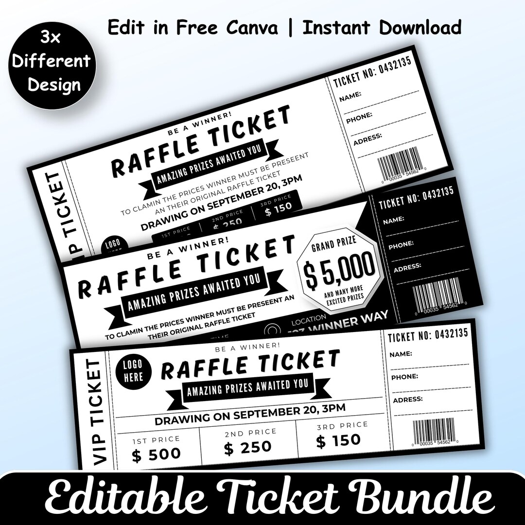 Editable Raffle Ticket Template, Printable Fundraiser Ticket Canva ...