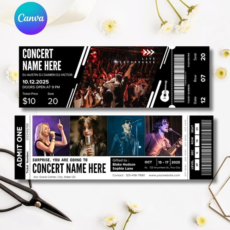 Editable Concert Ticket Template, Printable Event Ticket, Canva Admit ...