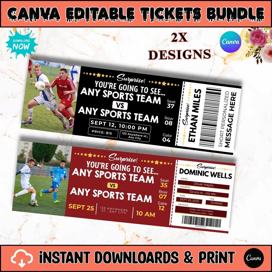 Editable Sports Ticket Template | Surprise Game, Match Day (digital ...