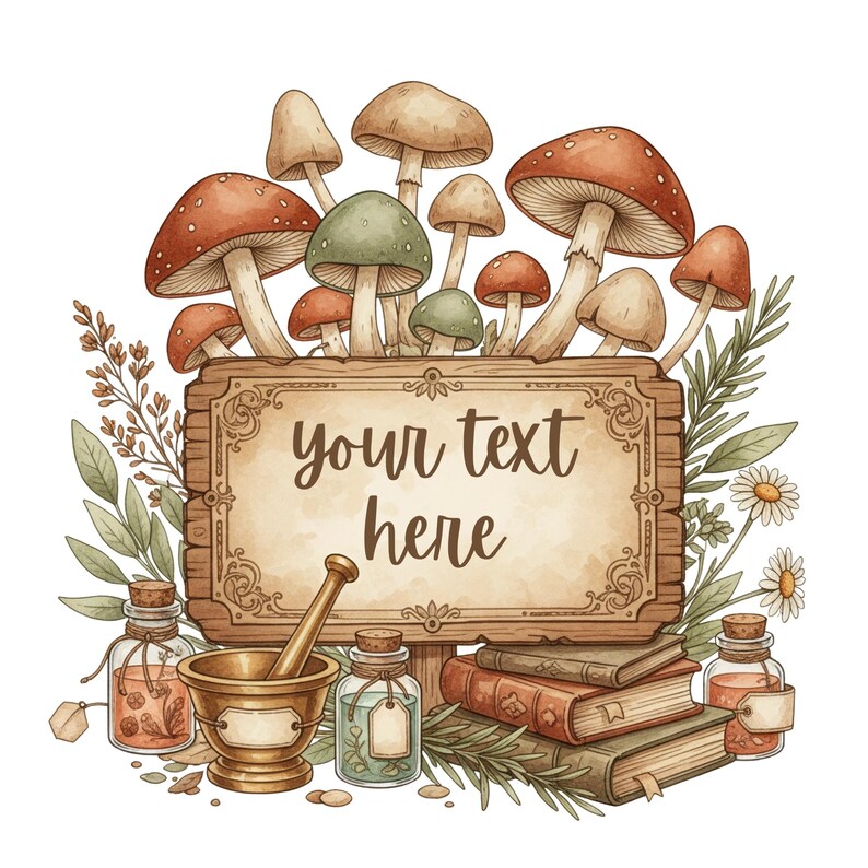 Printable Mushroom Banner Bundle | Custom Text Editable PNG Signs ...
