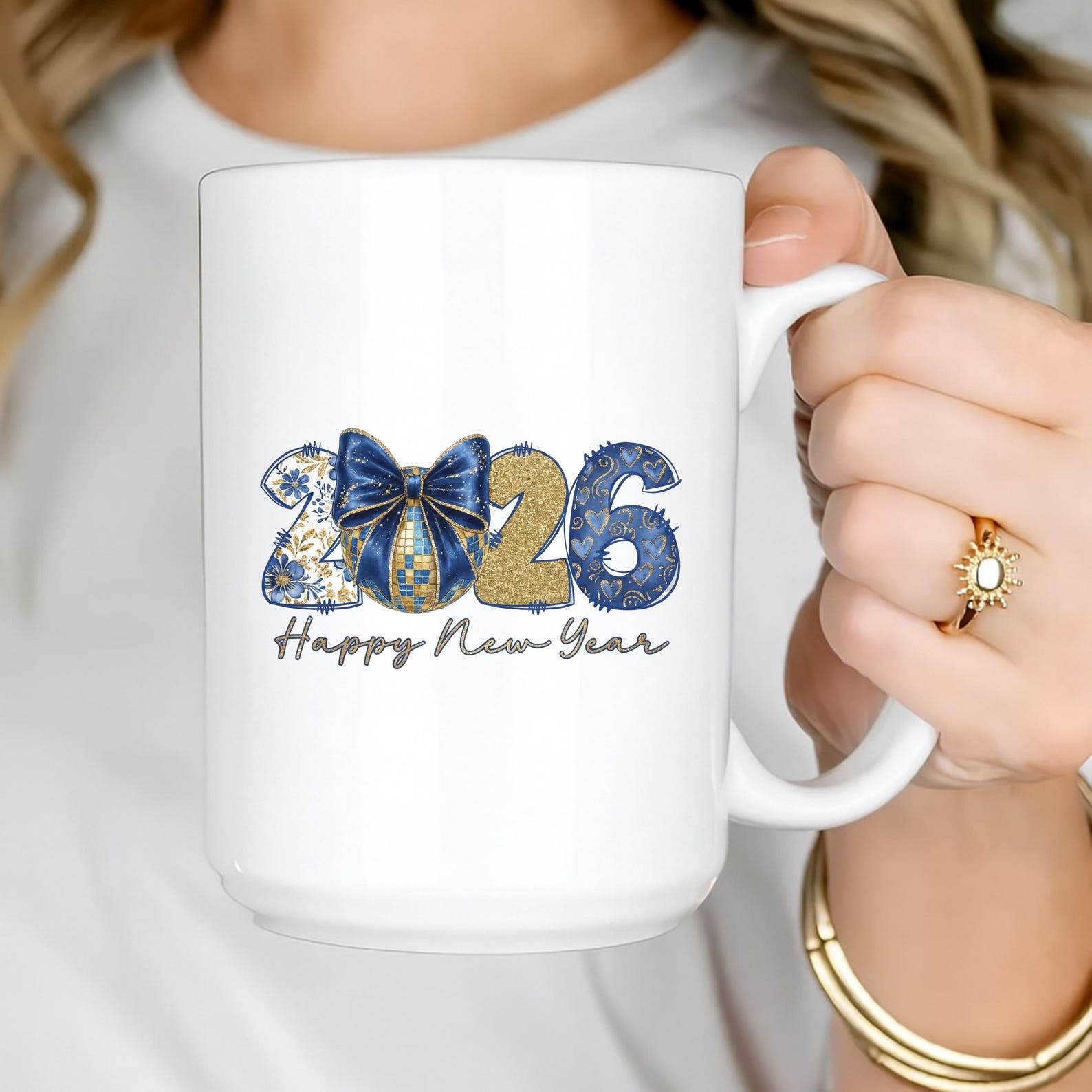Hello 2026 Coquette PNG | Blue & Gold Glitter Bow New Year Sublimation ...