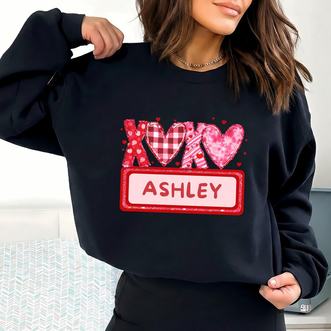 Custom XOXO Name PNG, Personalized Valentine Name Tag, Pink Gingham ...