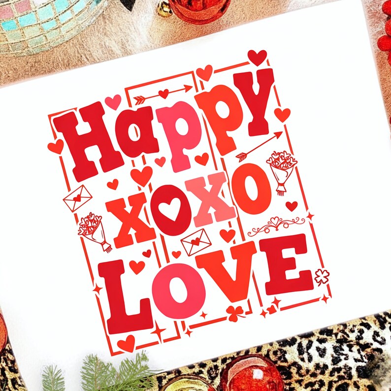Happy XOXO Love PNG, Valentine Block Letter Design, Retro Valentine ...