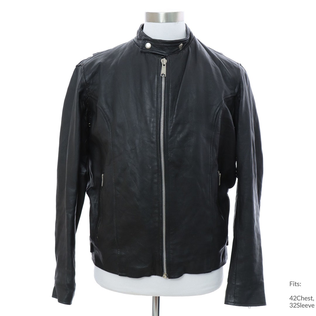 Large 80s Mens 'route 66' Leather Jacket | Authentic Vintage Mod ...