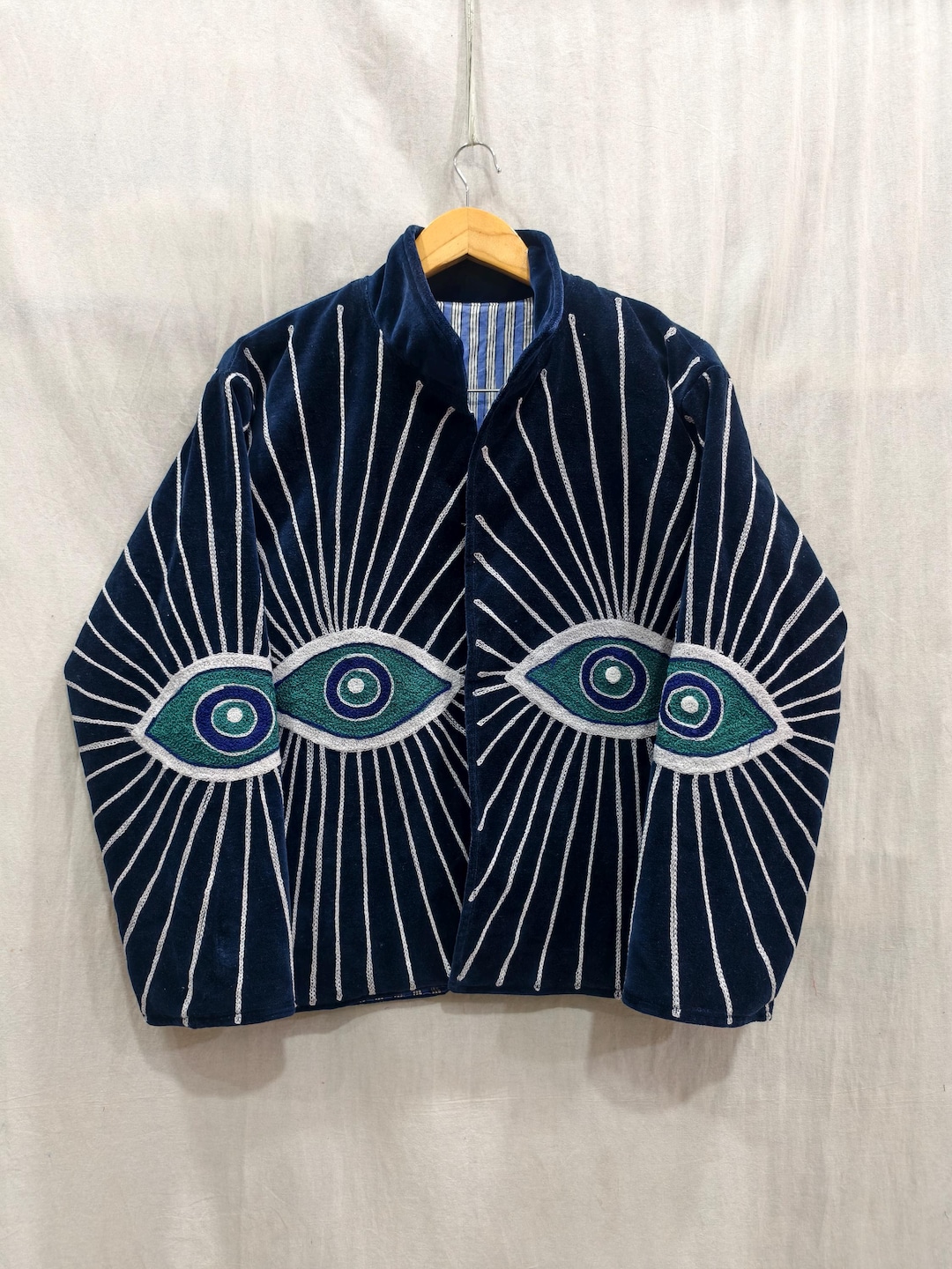 Evil Eye Jacket Velvet Reversible - Boho Jacket Women Men | Embroidered ...