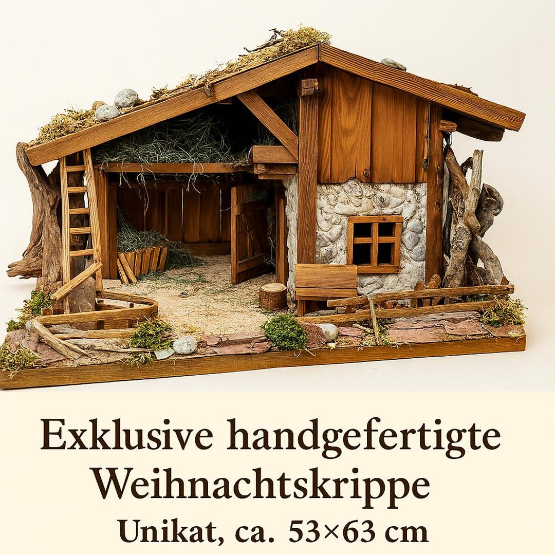 Exclusive Rustic Christmas Crib Made of Wood & Moss, Unique - Handmade ...