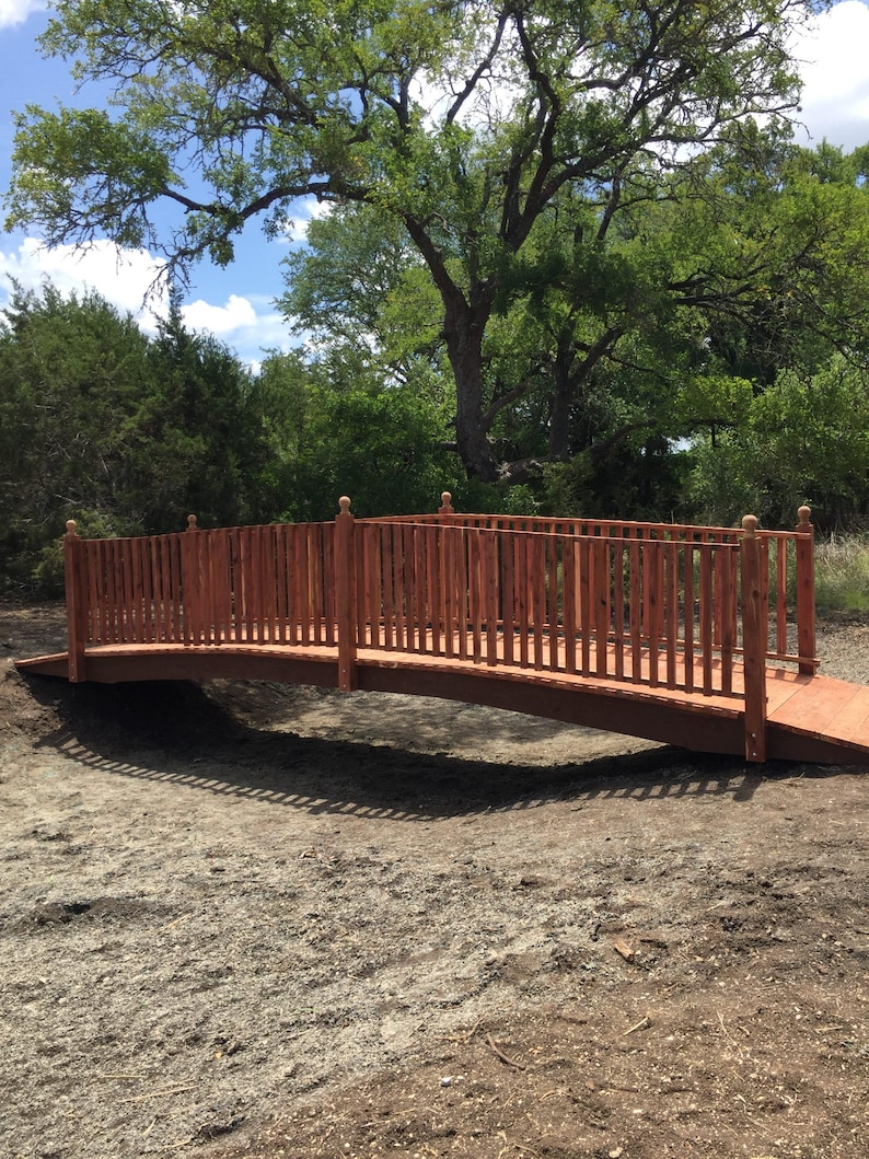 14ft Cedar Garden Bridge With Spindle Rails – Handcrafted Wooden Foot ...