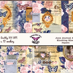 Journal Kit, Printable Floral Paper, Blue Journal Pages, Blush ...