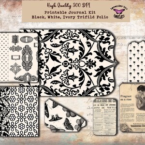 Journal Kit, Trifold Folio, Junk Journal Insert, Black, White and Ivory - Etsy Australia