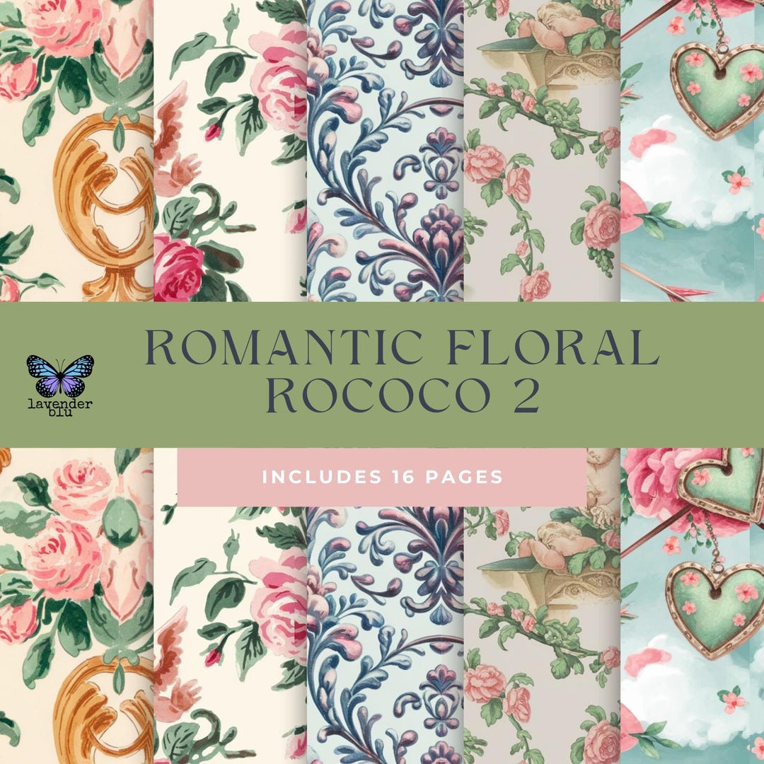 Rococo Romance Patterned Paper Pack – 16 Printable Valentine's Day ...