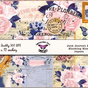 Journal Kit, Printable Floral Paper, Blue Journal Pages, Blush ...