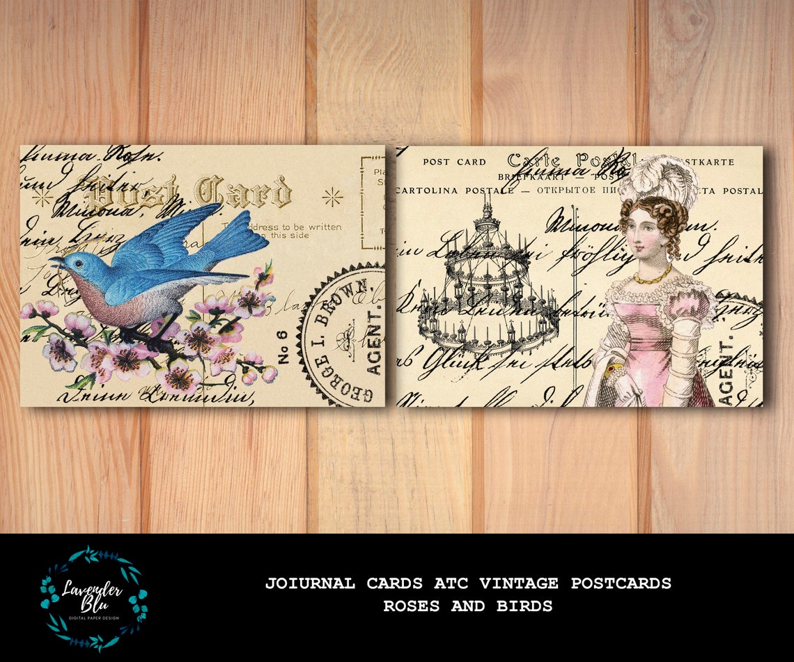 Printable Journal Kit Vintage Postcards ATC Scrapbook Ephemera Roses ...