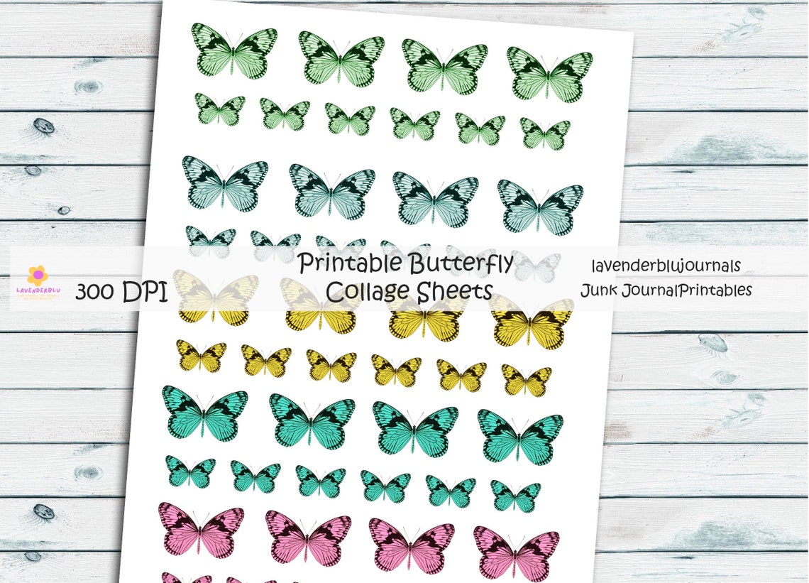 Digital Collage Sheets Butterflies Scrapbooking Ephemera - Etsy