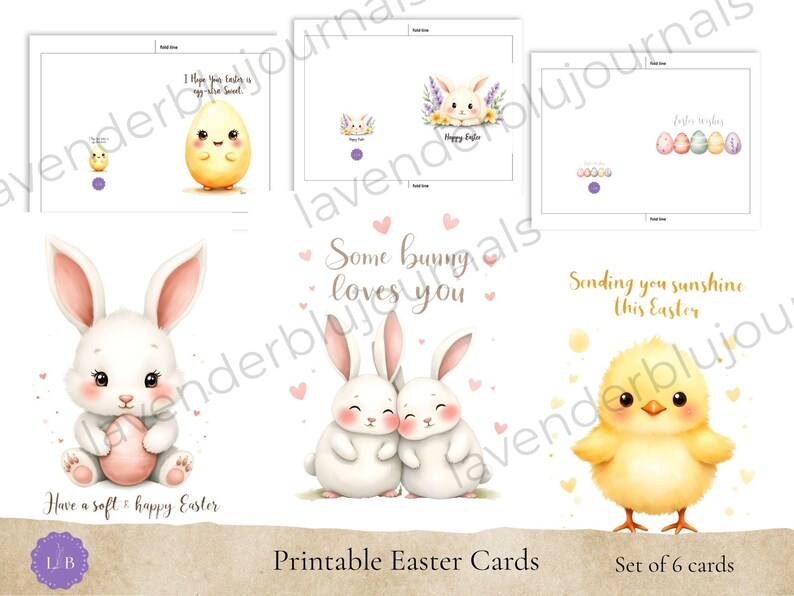 Kawaii Easter Cards Printable | Cute Bunny & Egg Designs | 5x7 Folded ...