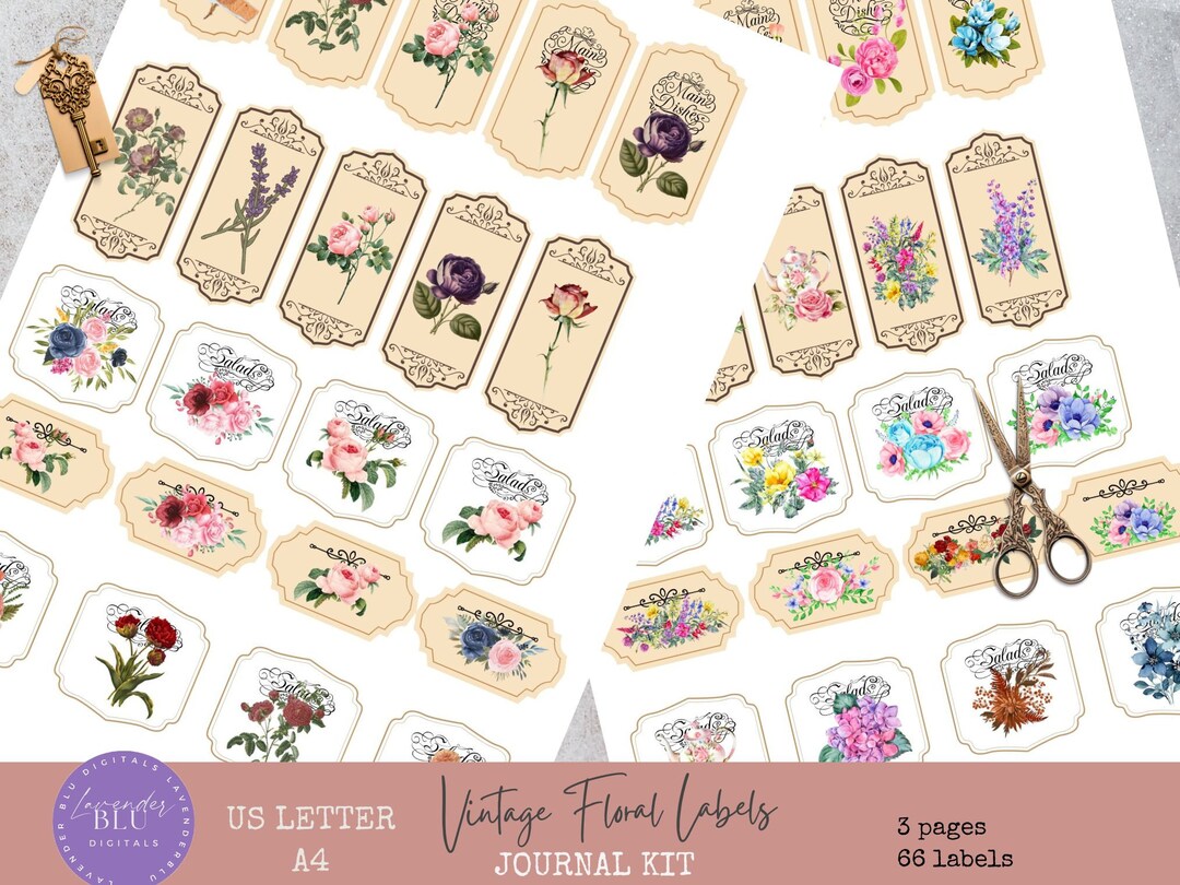 Printable Labels, Floral Labels, Junk Journal, Scrapbook, Vintage ...