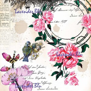 Printable Decorative Paper Spring Birds Digital Paper Vintage A4 Size ...