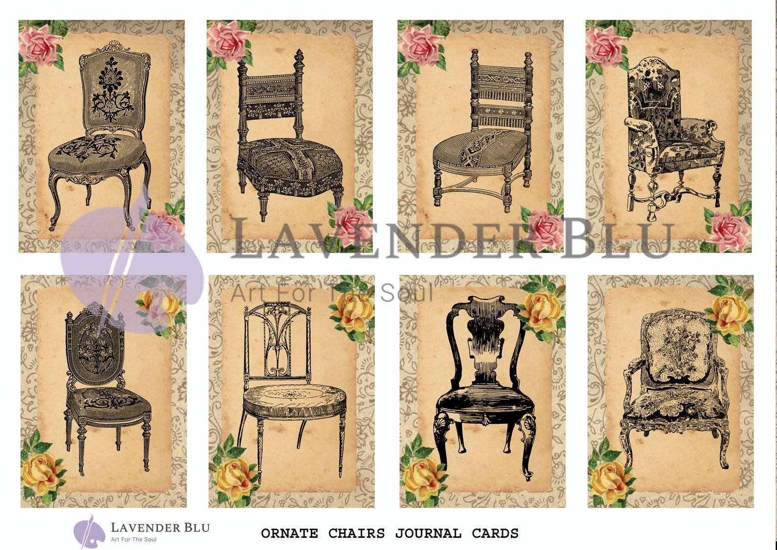 Printable Ephemera Ornate Chairs Vintage Journal Cards ATC - Etsy
