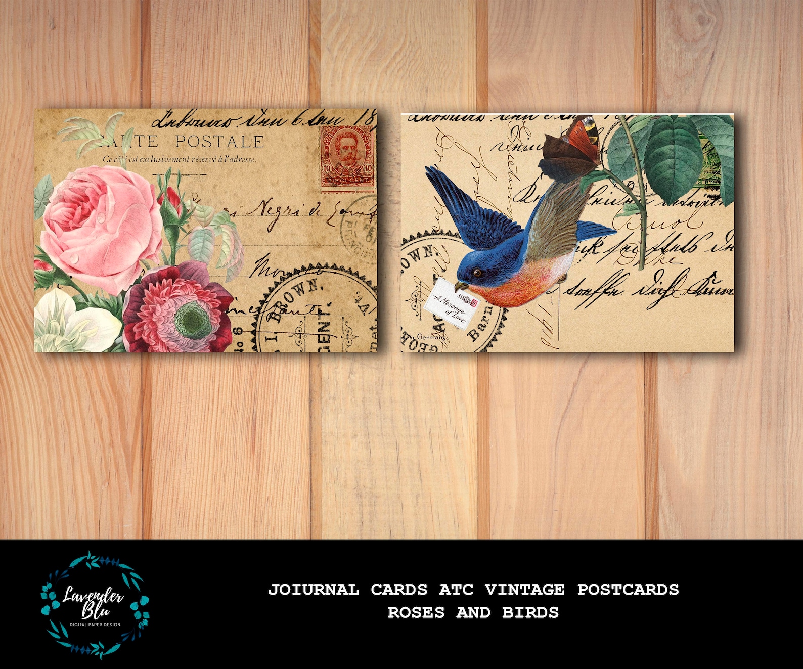 Printable Journal Kit Vintage Postcards ATC Scrapbook Ephemera Roses ...