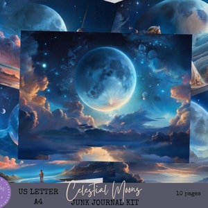 Celestial Moon Digi Kit Moon Printable Journal Pages and Digital Paper ...