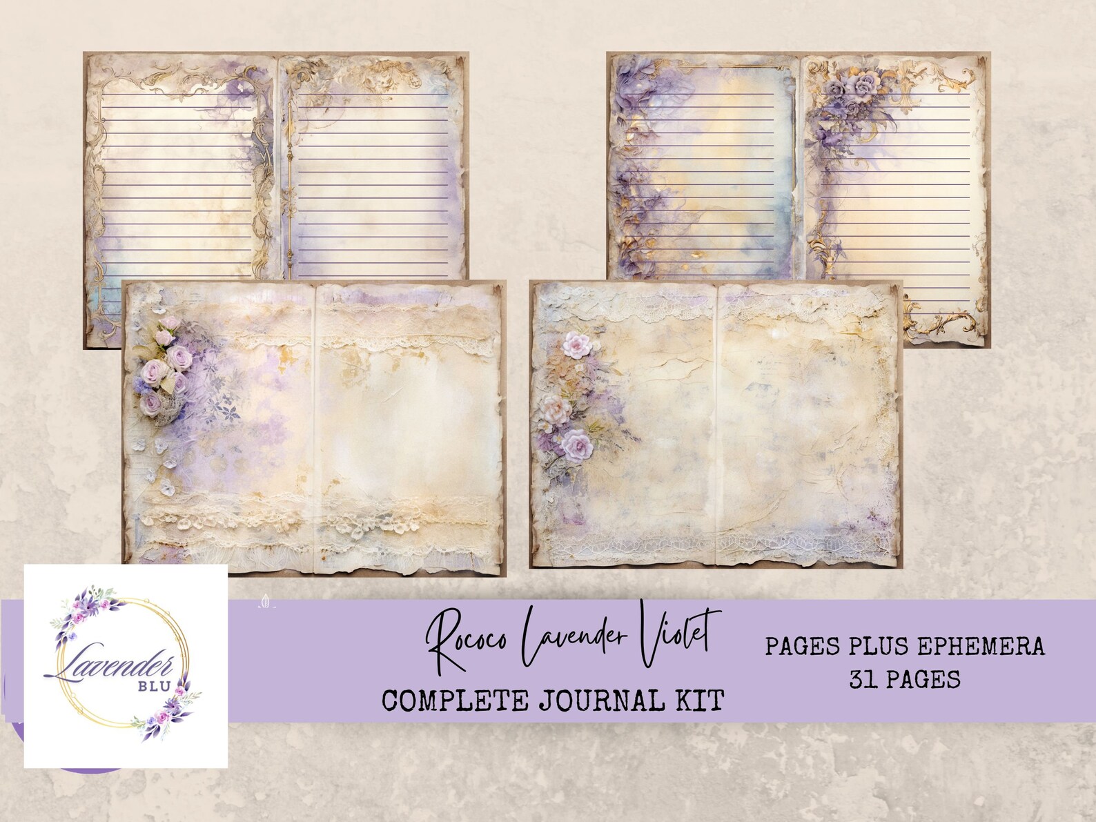 Lavender Rococo Junk Journal Kit: Violet Ephemera (PDF Pattern) - Etsy