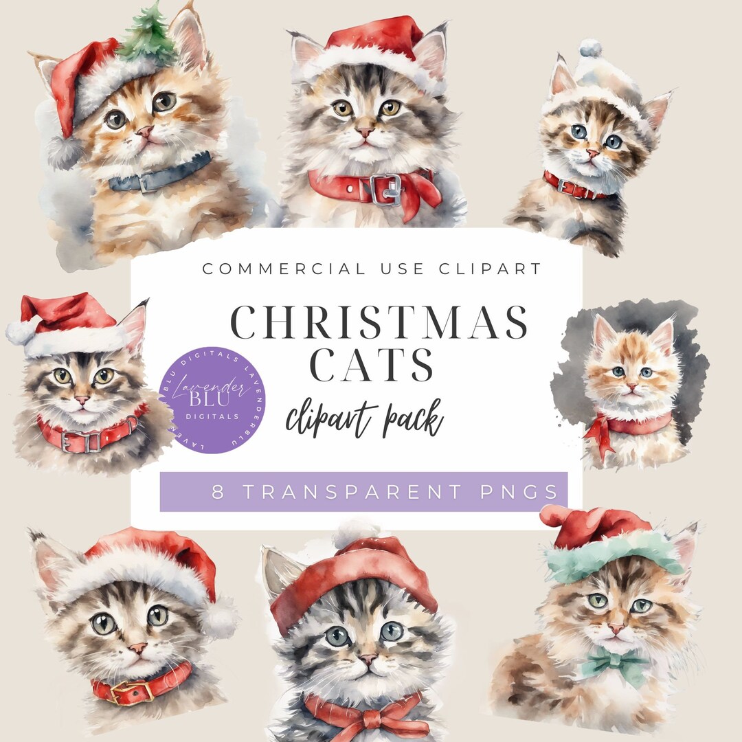 Holiday Cat Clipart Collection, Cute Christmas Kittens, PNG Images ...