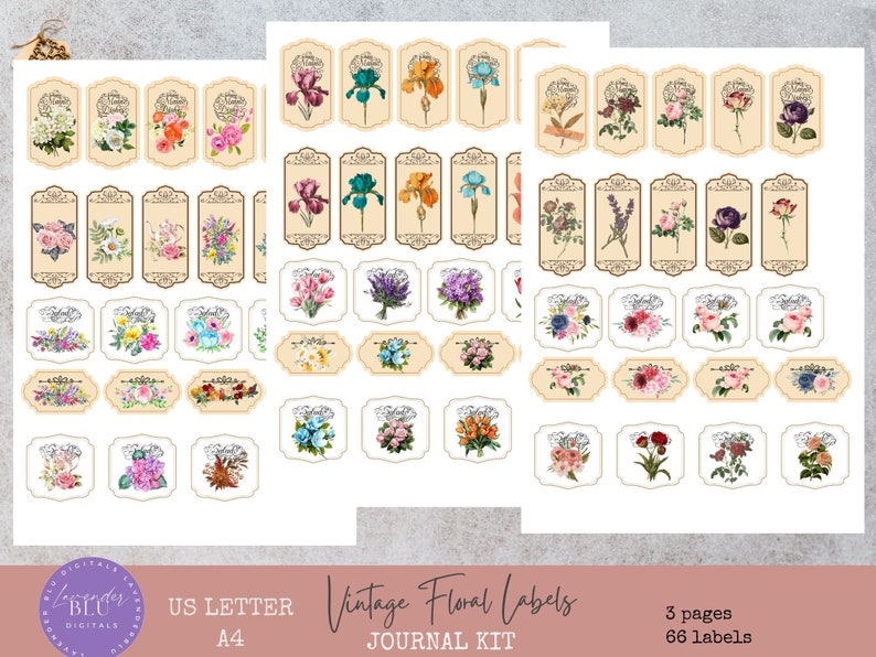 Printable Labels, Floral Labels, Junk Journal, Scrapbook, Vintage ...