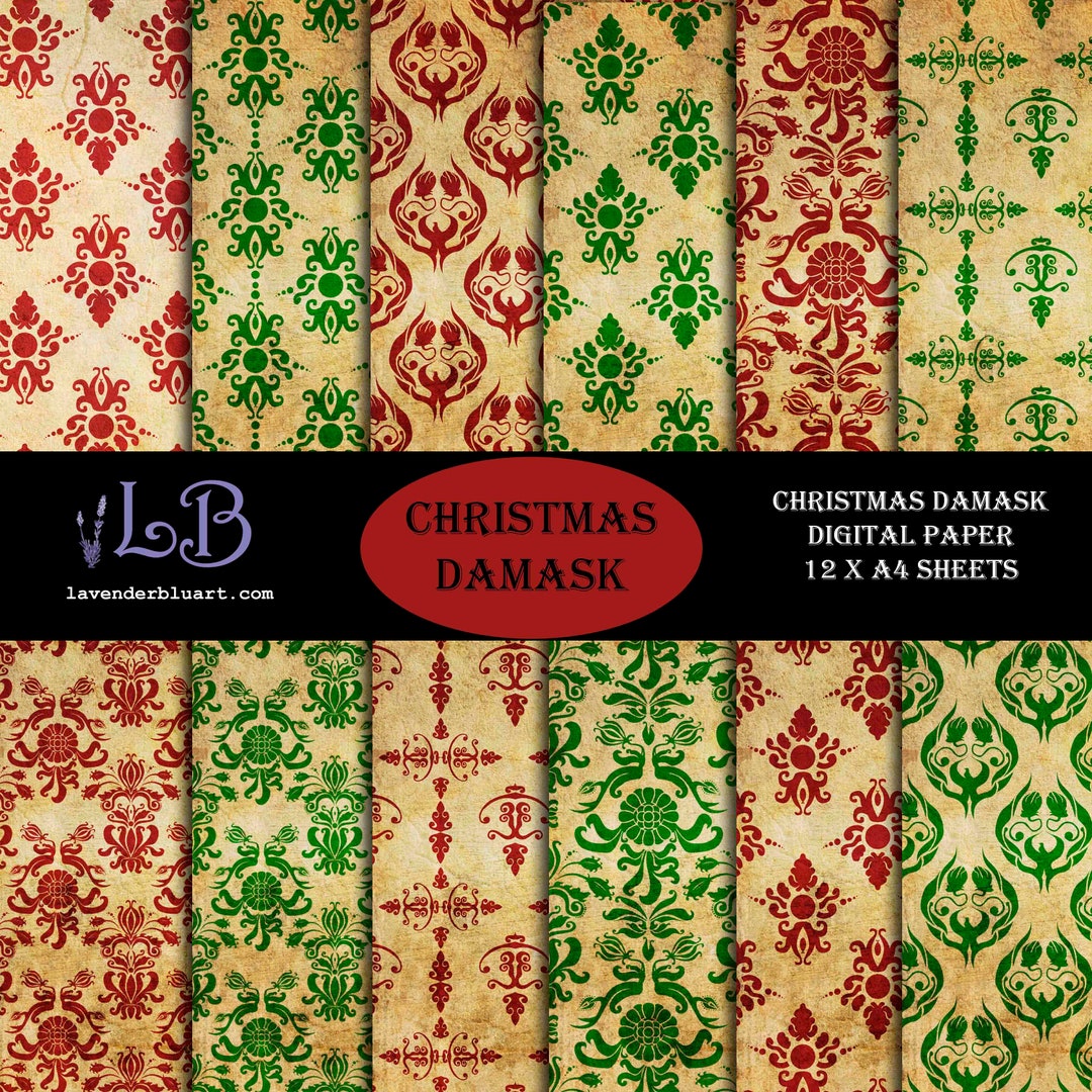 Christmas Damask Printable Scrapbook Paper Journal Pages Vintage Style ...