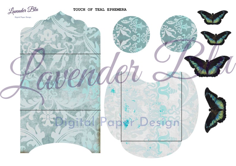 Teal Junk Journal Ephemera Kit: Pockets, Tags, Cards (digital Download ...