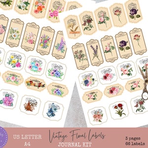 Printable Labels, Floral Labels, Junk Journal, Scrapbook, Vintage ...