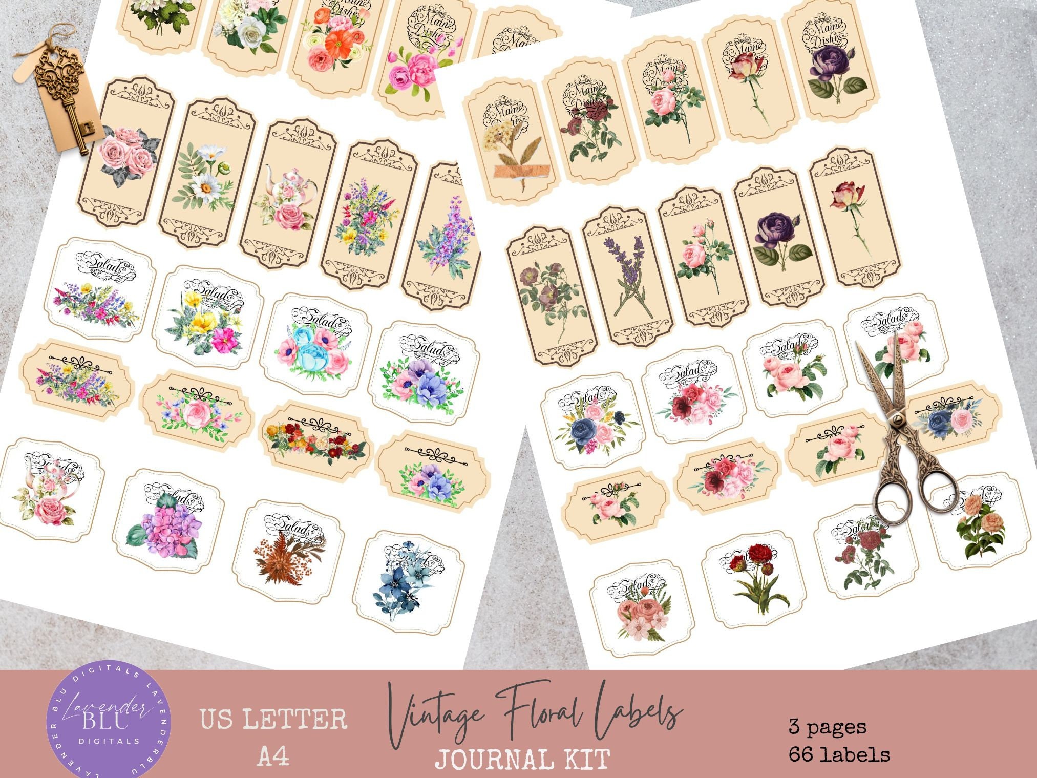 Printable Labels, Floral Labels, Junk Journal, Scrapbook, Vintage ...