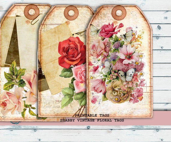 Scrapbooking digital tags Printable floral ledger tags journal ephemera ...
