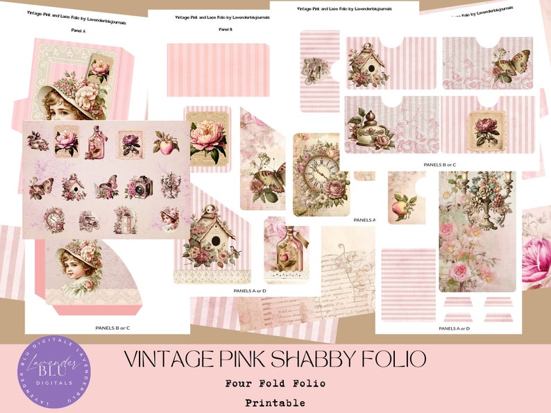 Printable Folio, DIY Folio, Vintage Pink Shabby, Scrapbooking, Junk ...