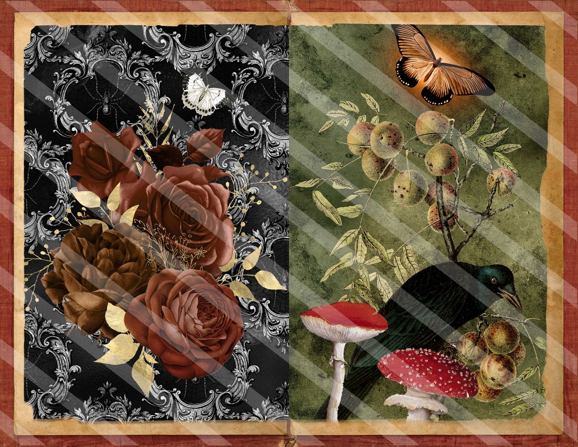 Digital Junk Journal Pages Dark Autumn Forest Themed With Bonus Cover ...