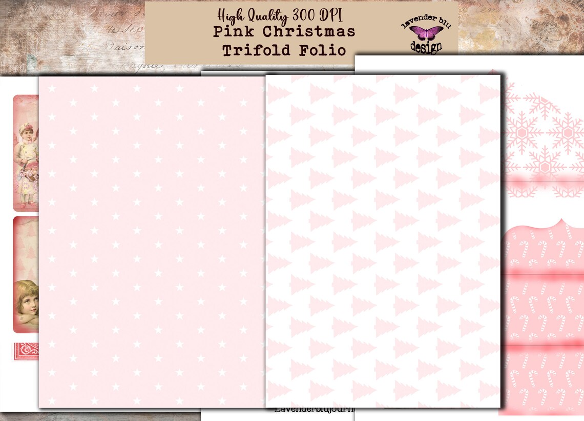 Printable Journal Kit Trifold Folio Pink Christmas - Etsy