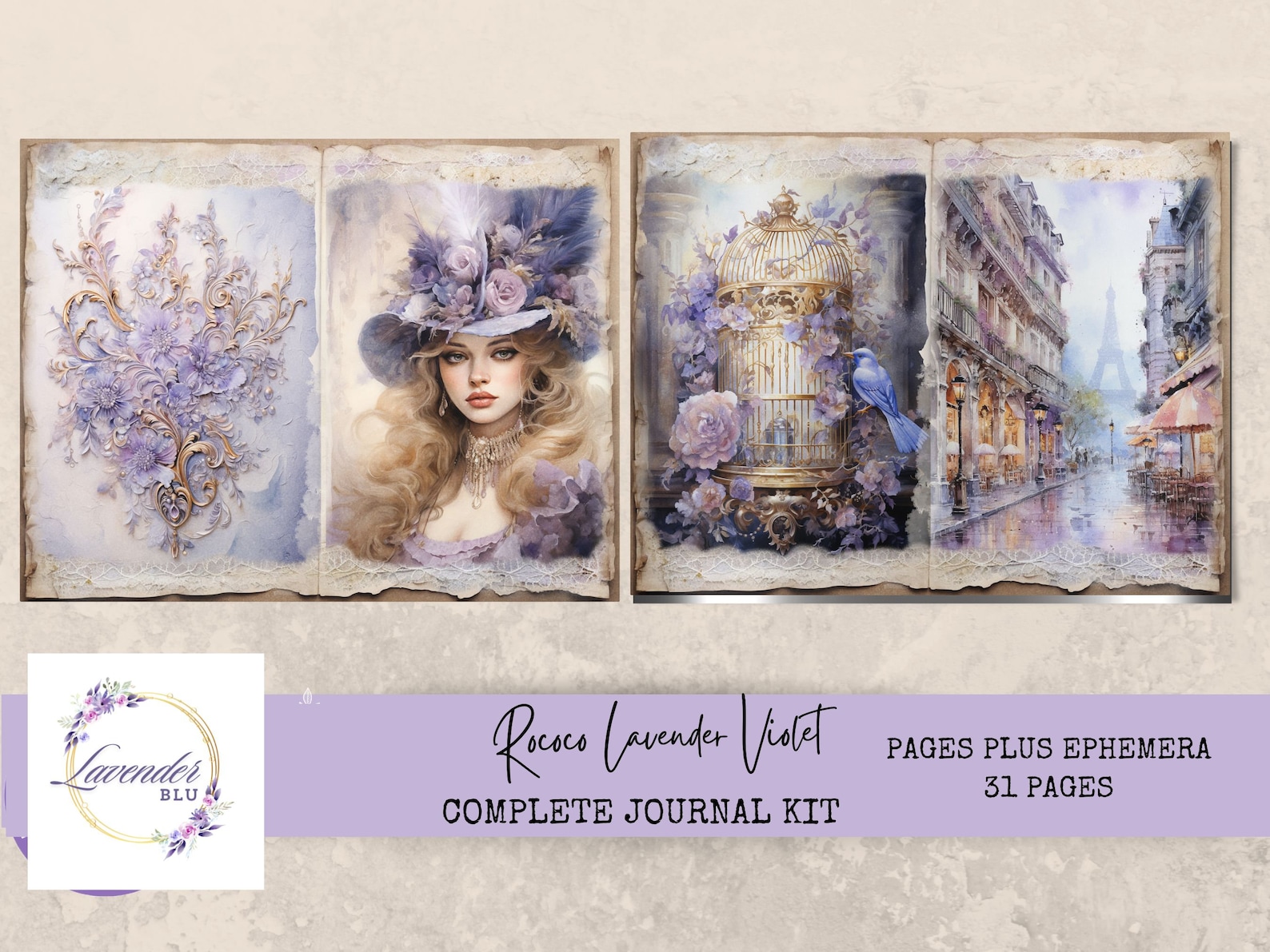 Lavender Rococo Junk Journal Kit: Violet Ephemera (PDF Pattern) - Etsy