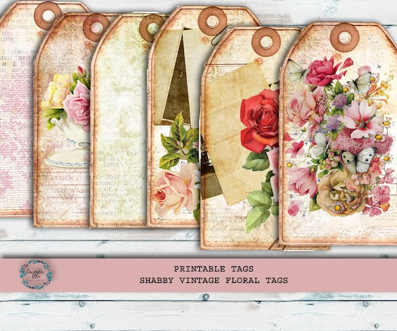Scrapbooking digital tags Printable floral ledger tags journal ephemera ...