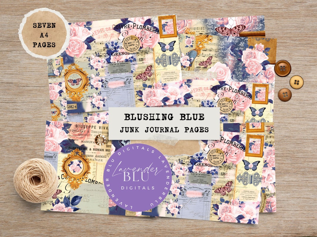 Journal Kit, Printable Floral Paper, Blue Journal Pages, Blush ...