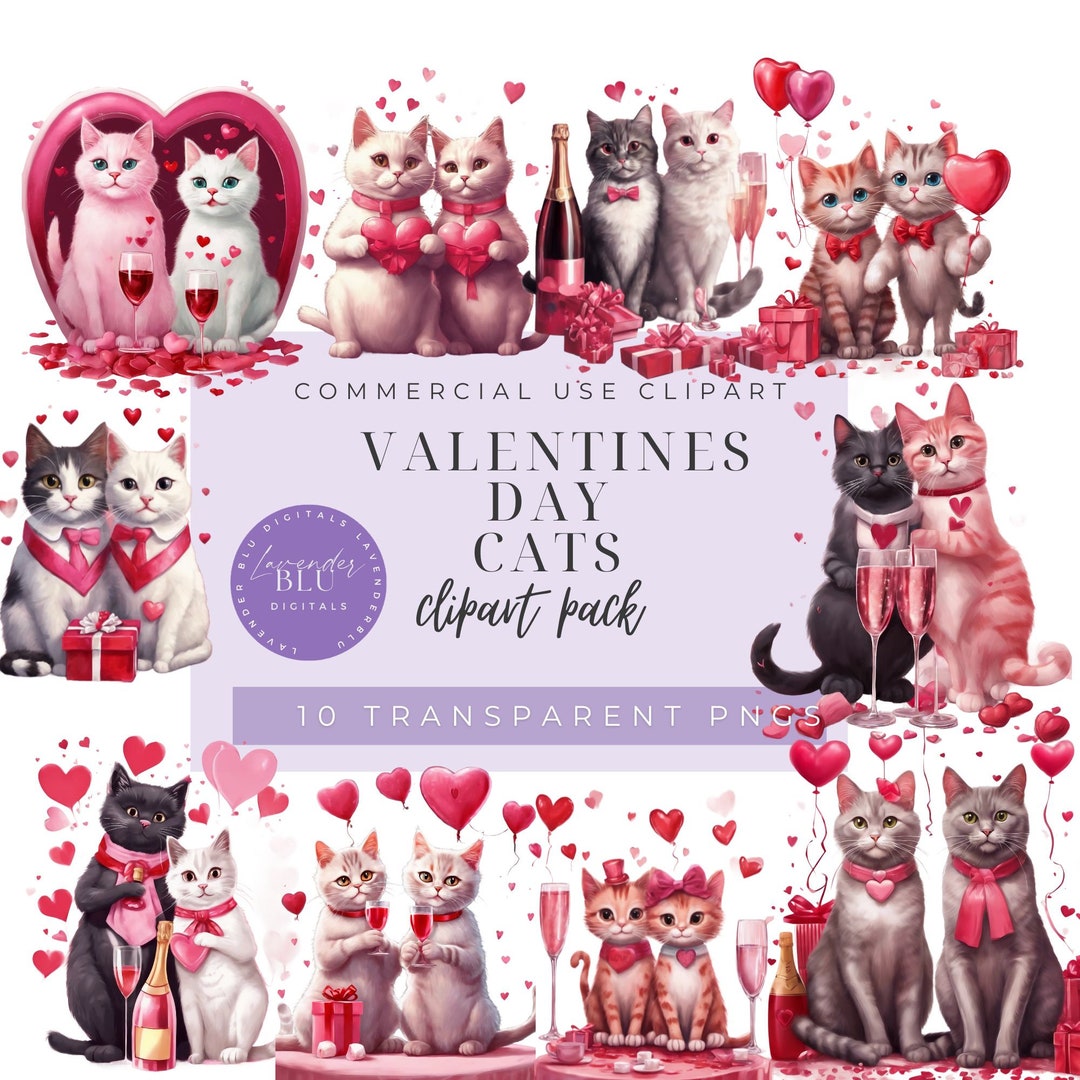 Catful PNG, Valentines Clipart, Kitty PNG, Cute Cat Clipart, Commercial ...