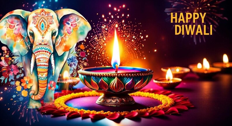 Diwali Greeting Card: Light Pink Festive Design (digital Download ...