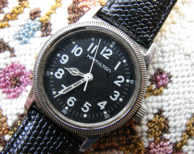 Mens Hamilton Military Black Dial Model 9715 Swiss Quartz Design ...