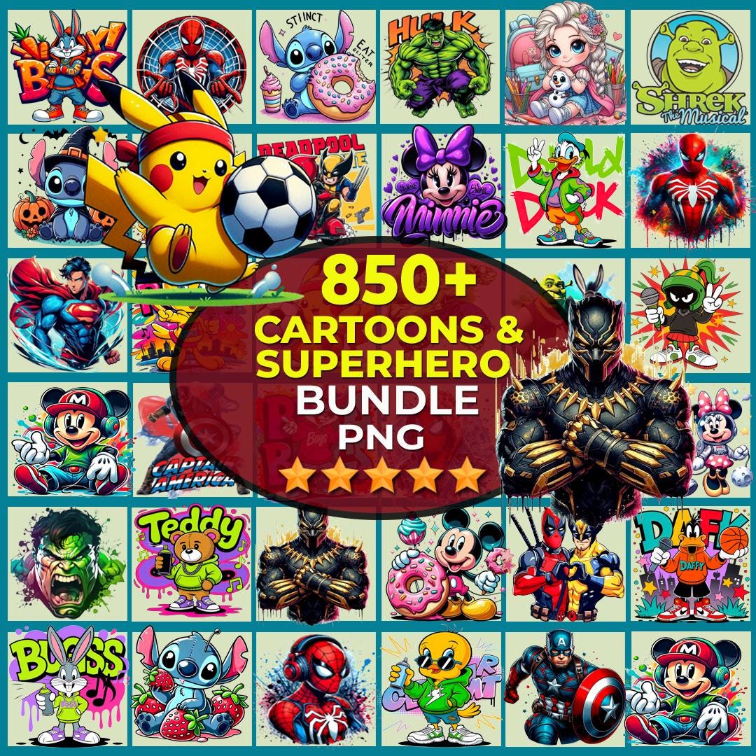 850+ Cartoon Mega Bundle PNG, Funny Cartoon Clipart, Avengers Clipart ...