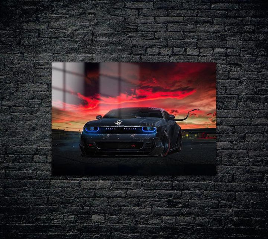 Neon Cyberpunk Dodge Challenger Sports Car Metal Wall Art | Modern ...