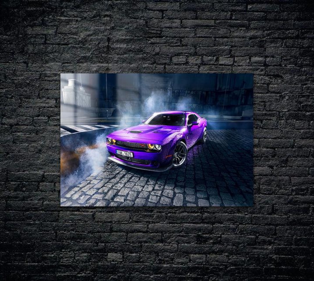 Neon Cyberpunk Dodge Challenger Sports Car Metal Wall Art | Modern ...