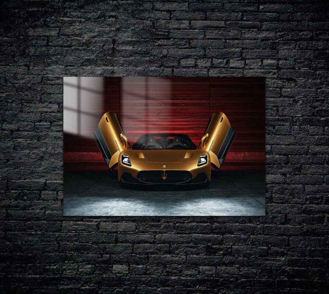 Neon Cyberpunk Maserati MC20 Cielo Sports Car Metal Wall Art | Modern ...