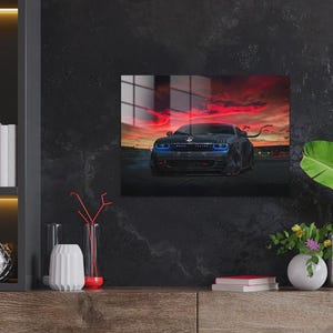Neon Cyberpunk Dodge Challenger Sports Car Metal Wall Art | Modern ...