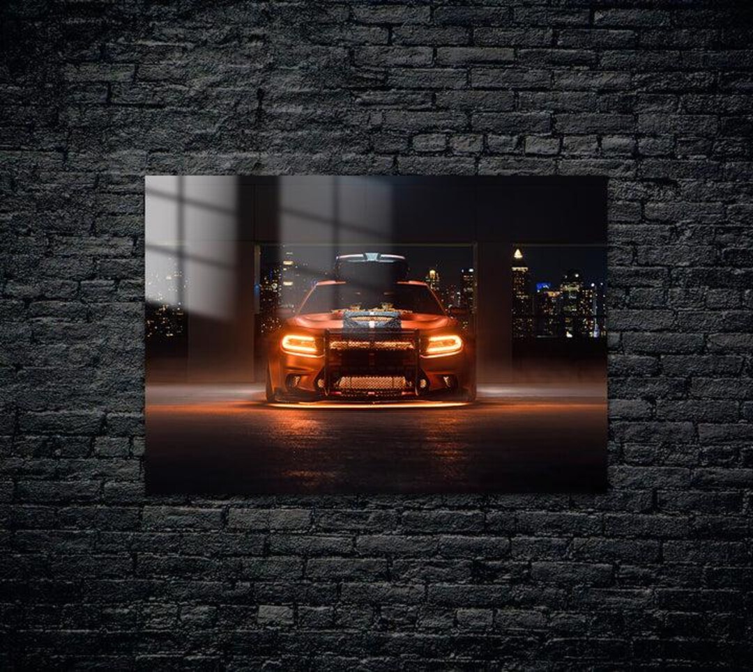 Neon Cyberpunk Dodge Sports Car Metal Wall Art | Modern Automotive ...